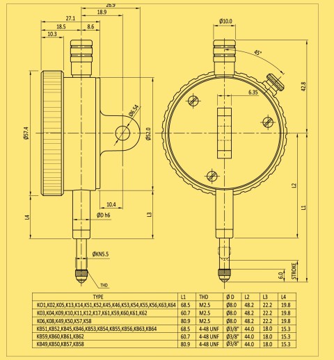 Baker Dial Indicator 0.1-25MM : K06